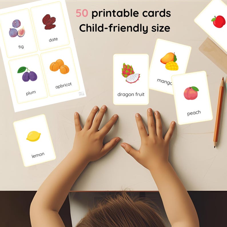 Printable Fruit Flashcards for Kids | 50 Educational Cards | Fruits ...