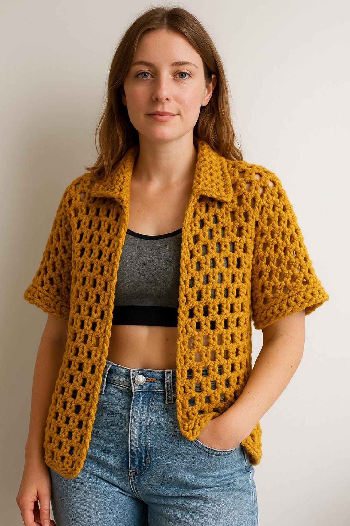 Chunky Crochet Overshirt Pattern – Beginner-friendly Open Mesh Cardigan ...
