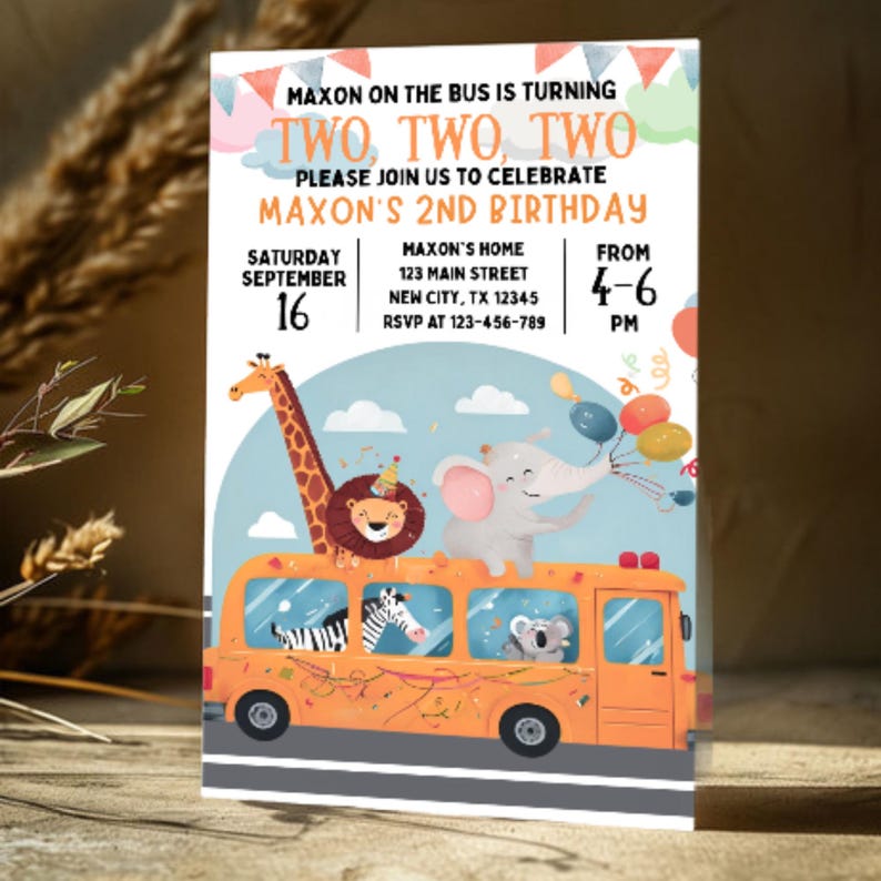 Editable School Bus Template: Wheels on the Bus- Kids Birthday ...