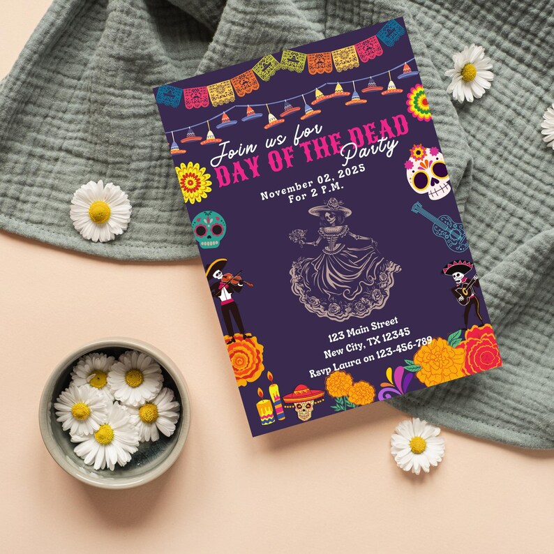 Día De Los Muertos Invite, Day of the Dead Invitation, Sugar Skull ...