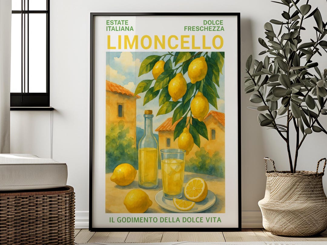 Limoncello Print: Vibrant Lemon Bar Cart Wall Art | Italian Kitchen ...