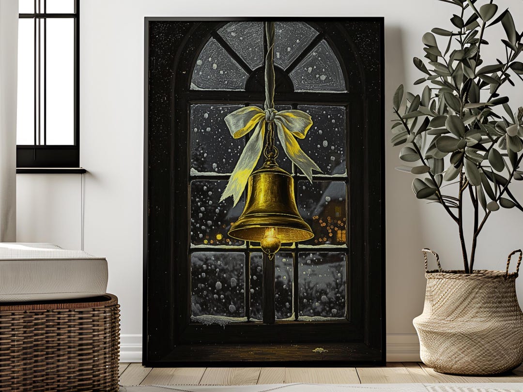 Vintage Christmas Bell Window Painting Poster | Christmas Bells Wall ...