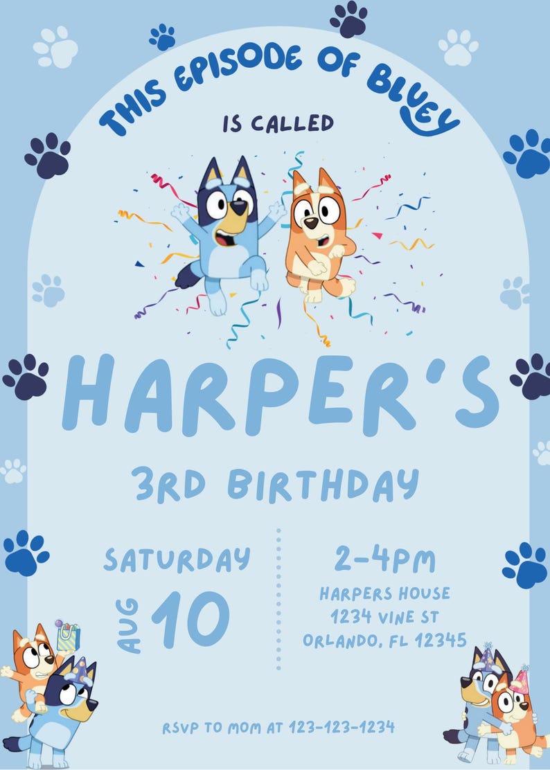 Editable Bluey Birthday Invitation: 5x7 Digital Template (downloadable ...