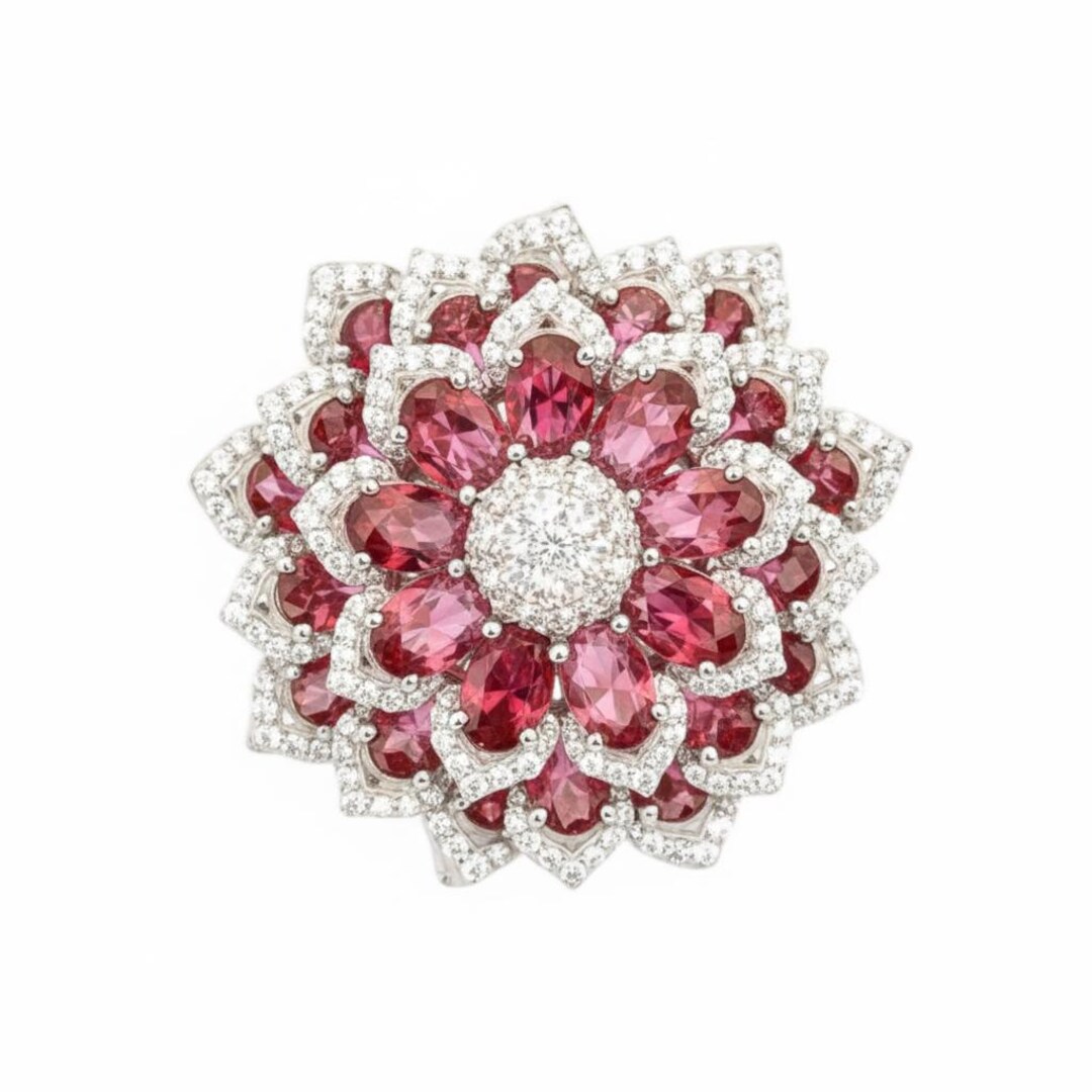 Ruby Lotus Cocktail Ring, White Gold Plated, July Birthstone - Etsy