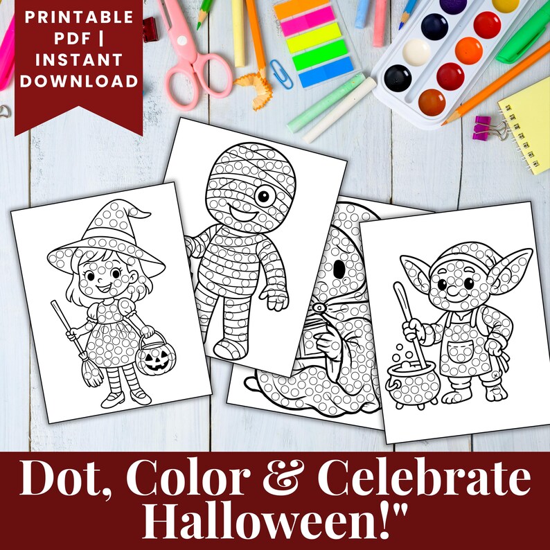 Halloween Dot Coloring Pages: Kids Bingo Dauber Activity (PDF Download ...