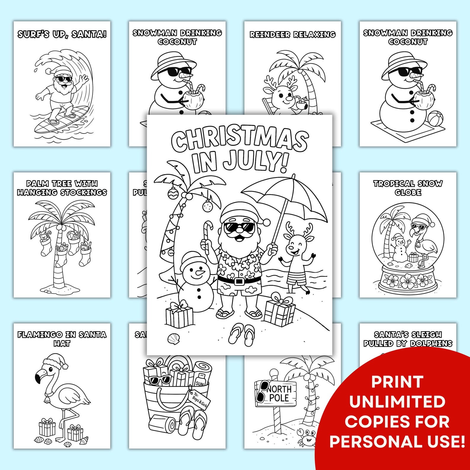 Christmas in July Coloring Pages - Santa Coloring Book - Christmas ...