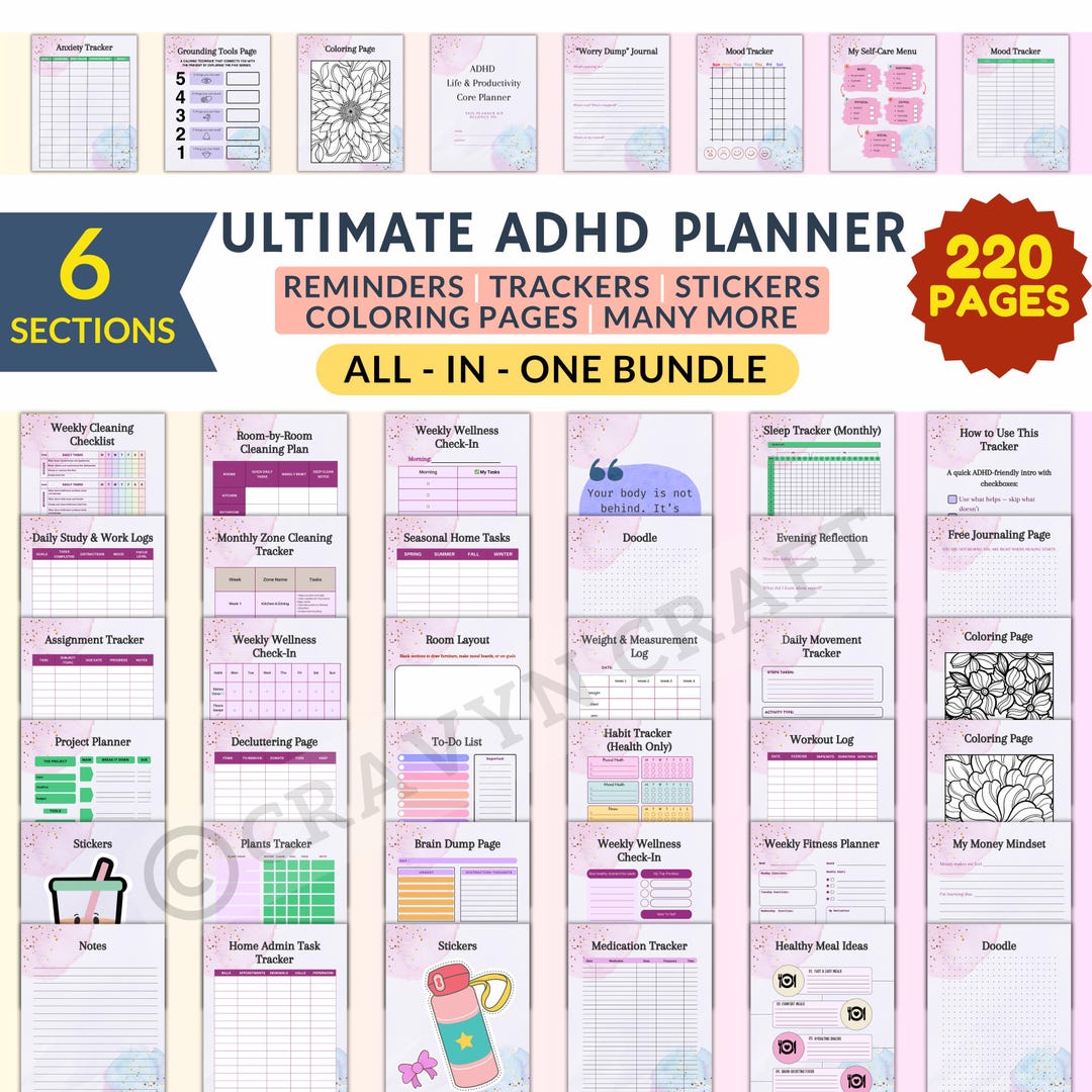 All in One Mega ADHD Planner for Adults - ADHD Brain Dump, Mental ...