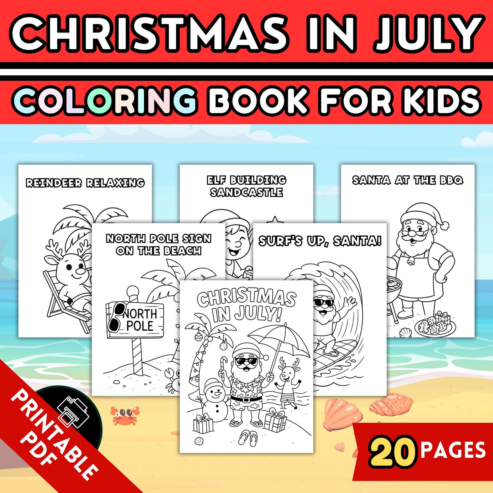 Christmas in July Coloring Pages - Santa Coloring Book - Christmas ...