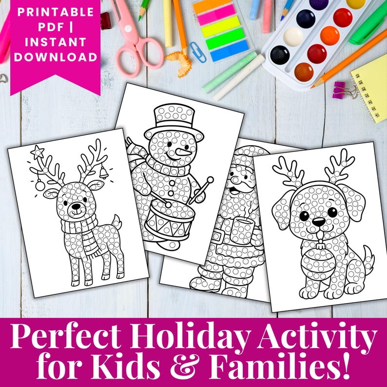Christmas Do-a-dot Marker Coloring Pages: Holiday Activity Sheets (PDF ...