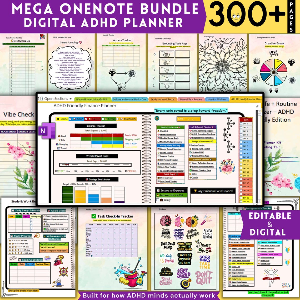 Onenote Templates Planner - Printable ADHD Planner Bundle - Digital ...