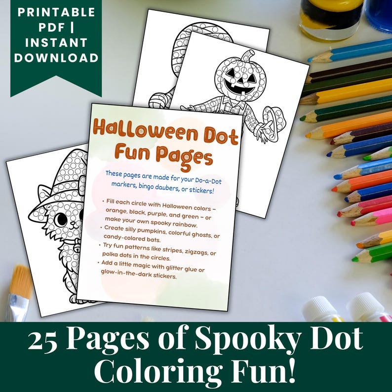 Halloween Dot Coloring Pages: Kids Bingo Dauber Activity (PDF Download ...