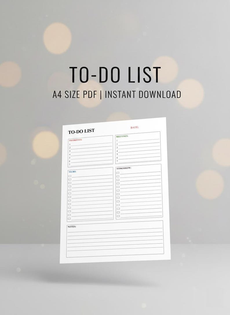 To Do List A4 Printable PDF - Etsy