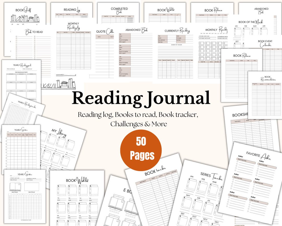 Reading Planner Printable: Book Journal Tracker, 60 Pages Book Journal ...