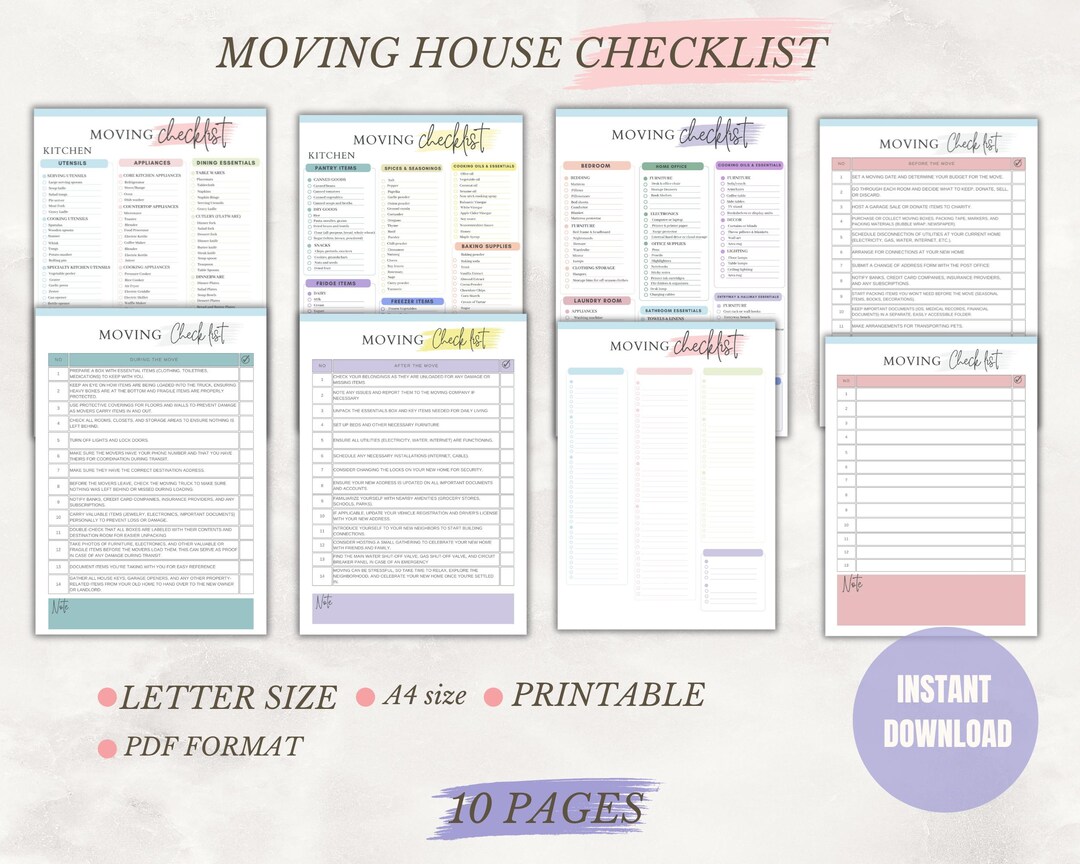 Moving House Checklist Printable Editable Canva Template Room by Room ...