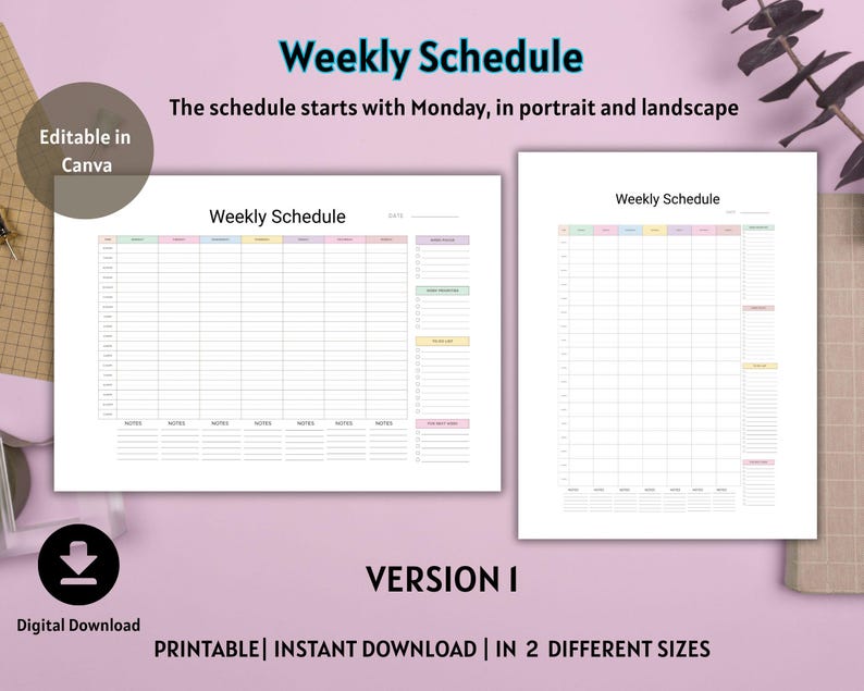 Weekly Schedule Planner Printable: Weekly Organizer, Time Block Weekly ...