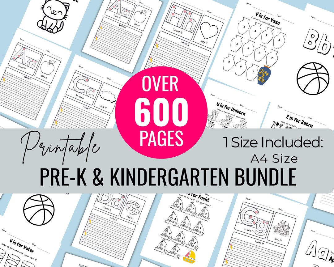 Pre K Kindergarten Worksheets for Kids Homeschool Learning Bundle 600 ...