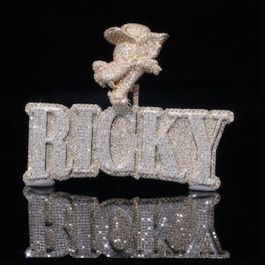 Custom Iced Out Name Pendant Ricky With Rose | Moissanite Diamond ...