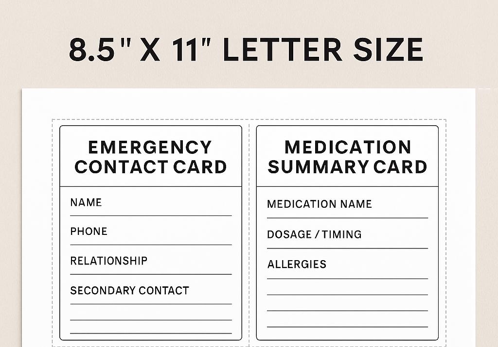 Emergency Info Card Set – Printable Wallet-sized Medical & Contact ...