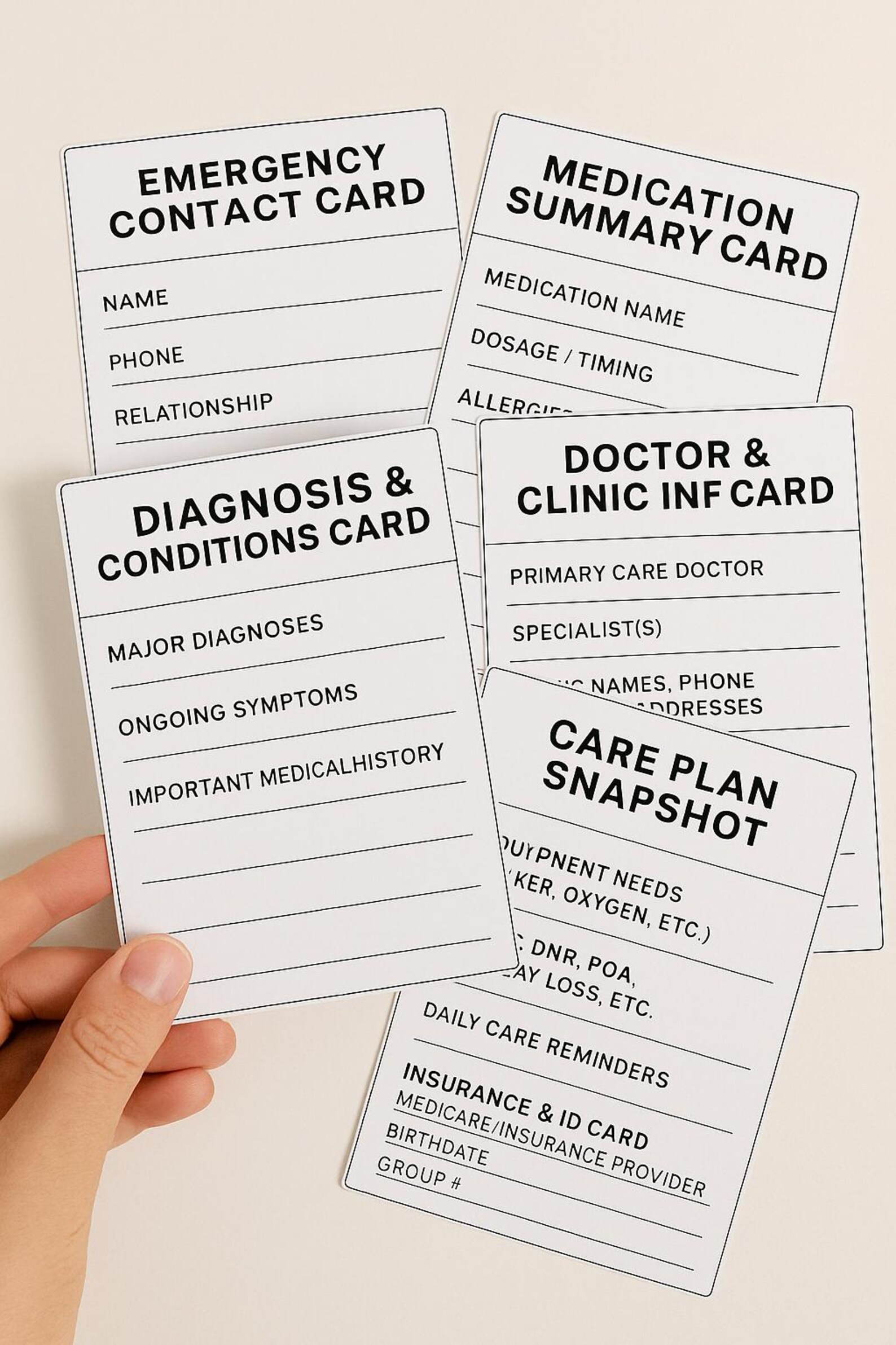 Emergency Info Card Set – Printable Wallet-sized Medical & Contact ...