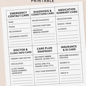 Emergency Info Card Set – Printable Wallet-sized Medical & Contact ...