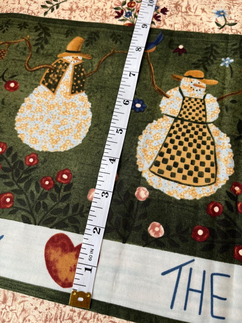Holiday Fabric, Primitive Style Snowman Print, 1 Yard Quilting Cotton ...