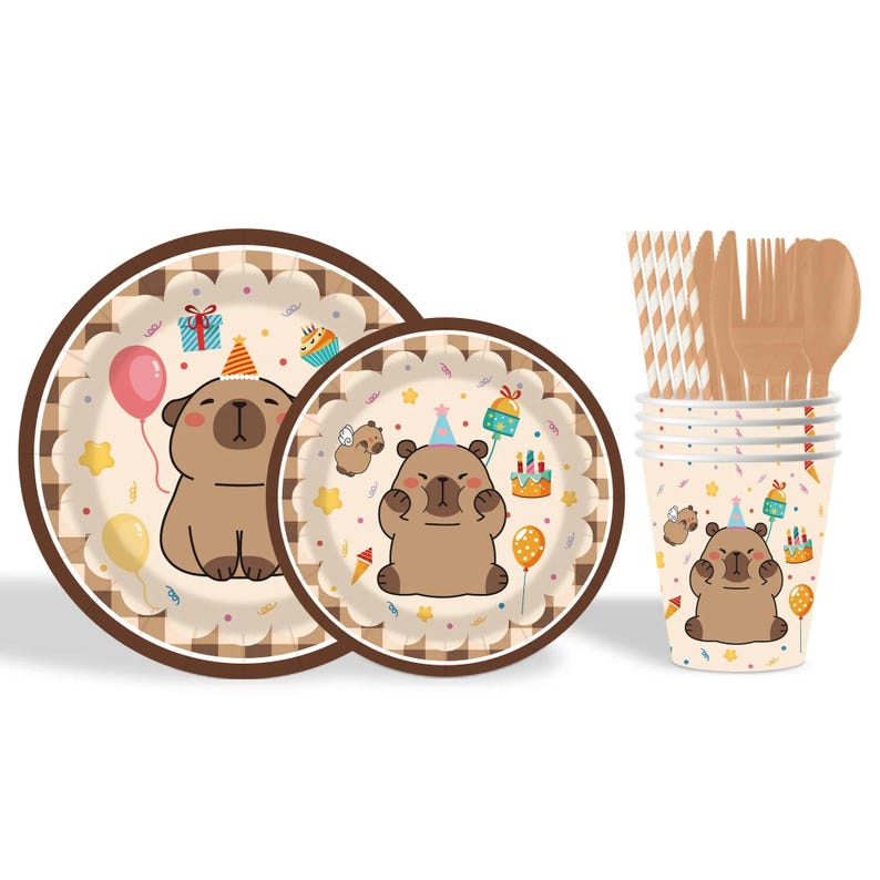 Cartoon Capybara Animal Disposable Tableware Set Birthday Party Paper ...
