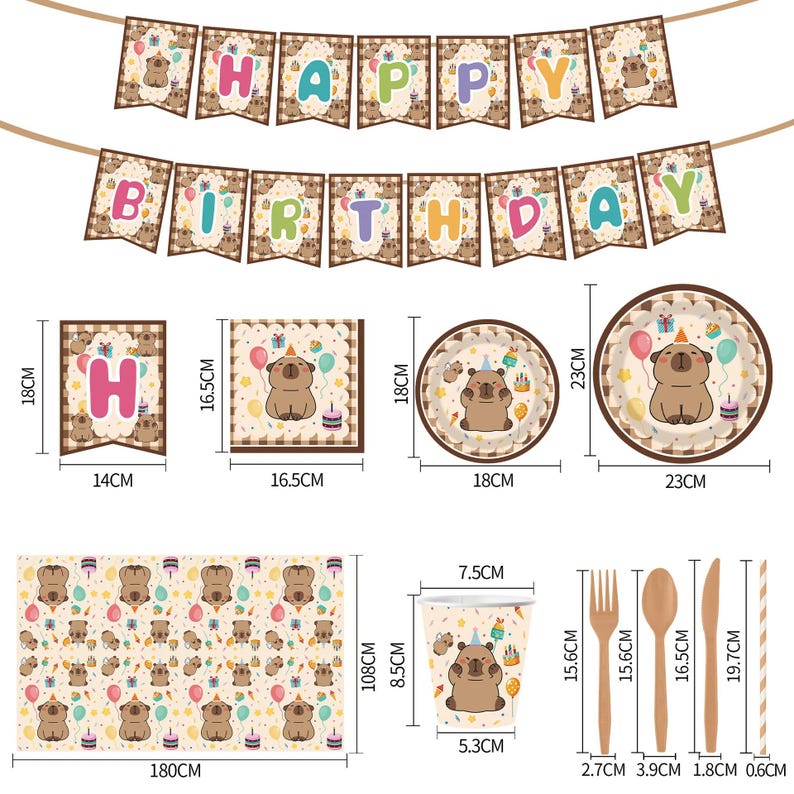 Cartoon Capybara Animal Disposable Tableware Set Birthday Party Paper ...