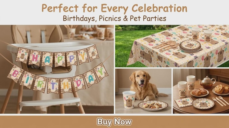 Cartoon Capybara Animal Disposable Tableware Set Birthday Party Paper ...