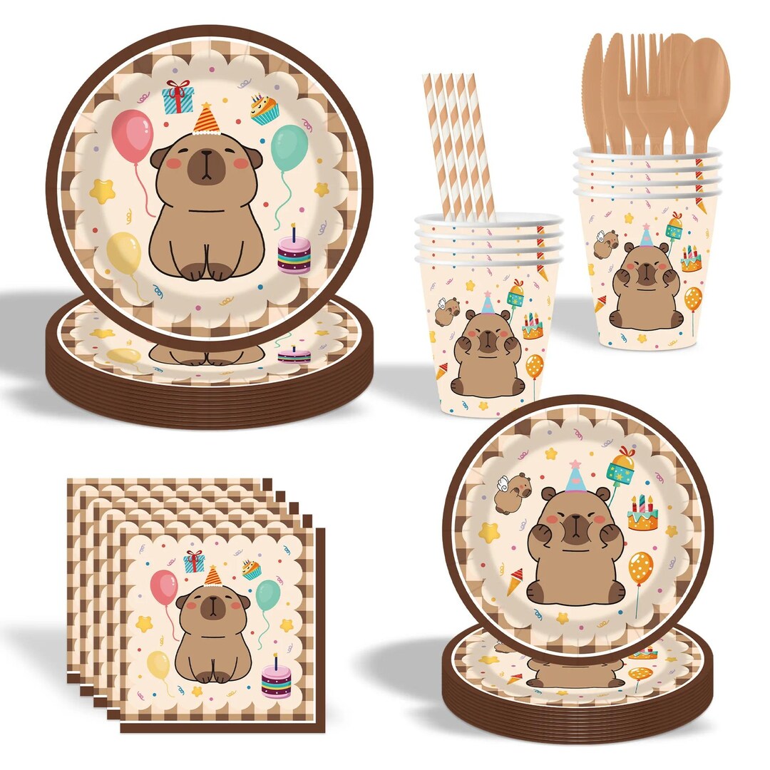 Cartoon Capybara Animal Disposable Tableware Set Birthday Party Paper ...