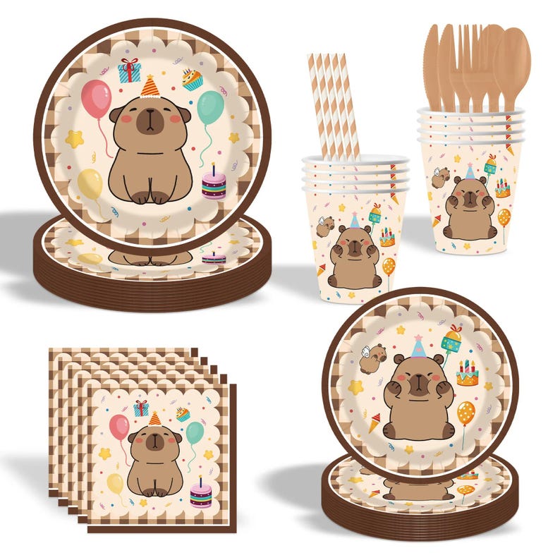 Cartoon Capybara Animal Disposable Tableware Set Birthday Party Paper ...