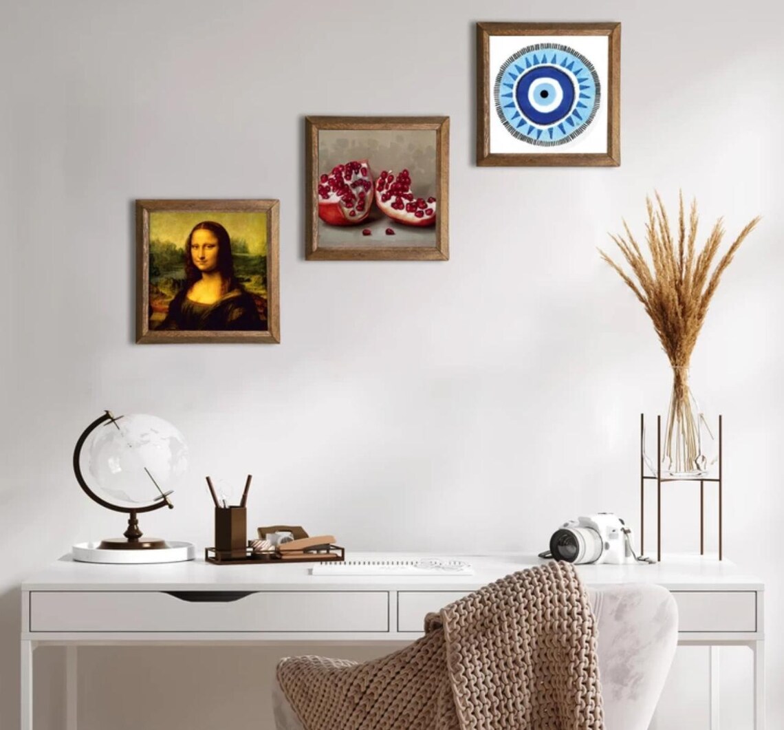 Modern Evil Eye Wall Art: Handcrafted Stone & Wood Frame - Etsy