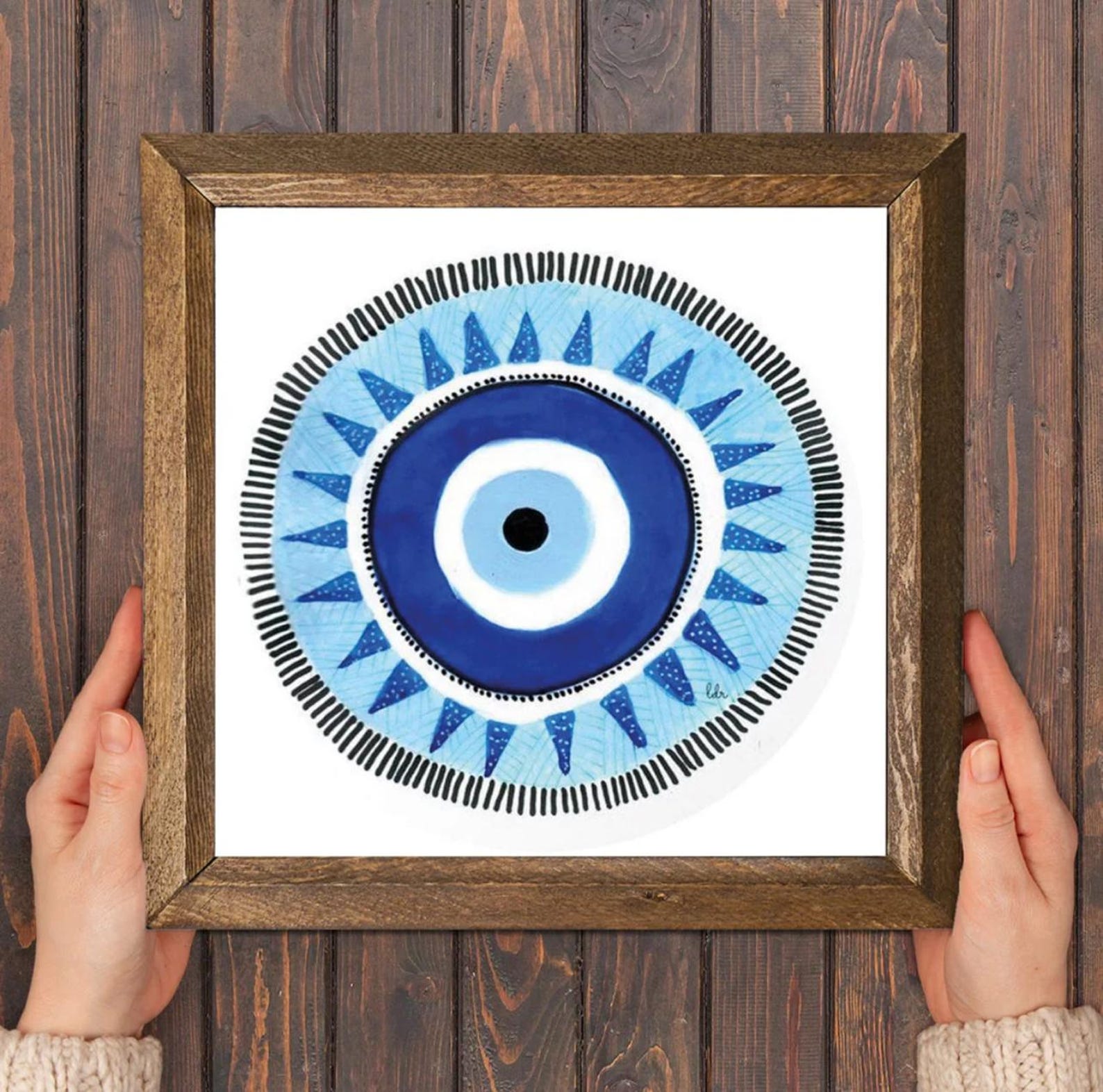 Modern Evil Eye Wall Art: Handcrafted Stone & Wood Frame - Etsy
