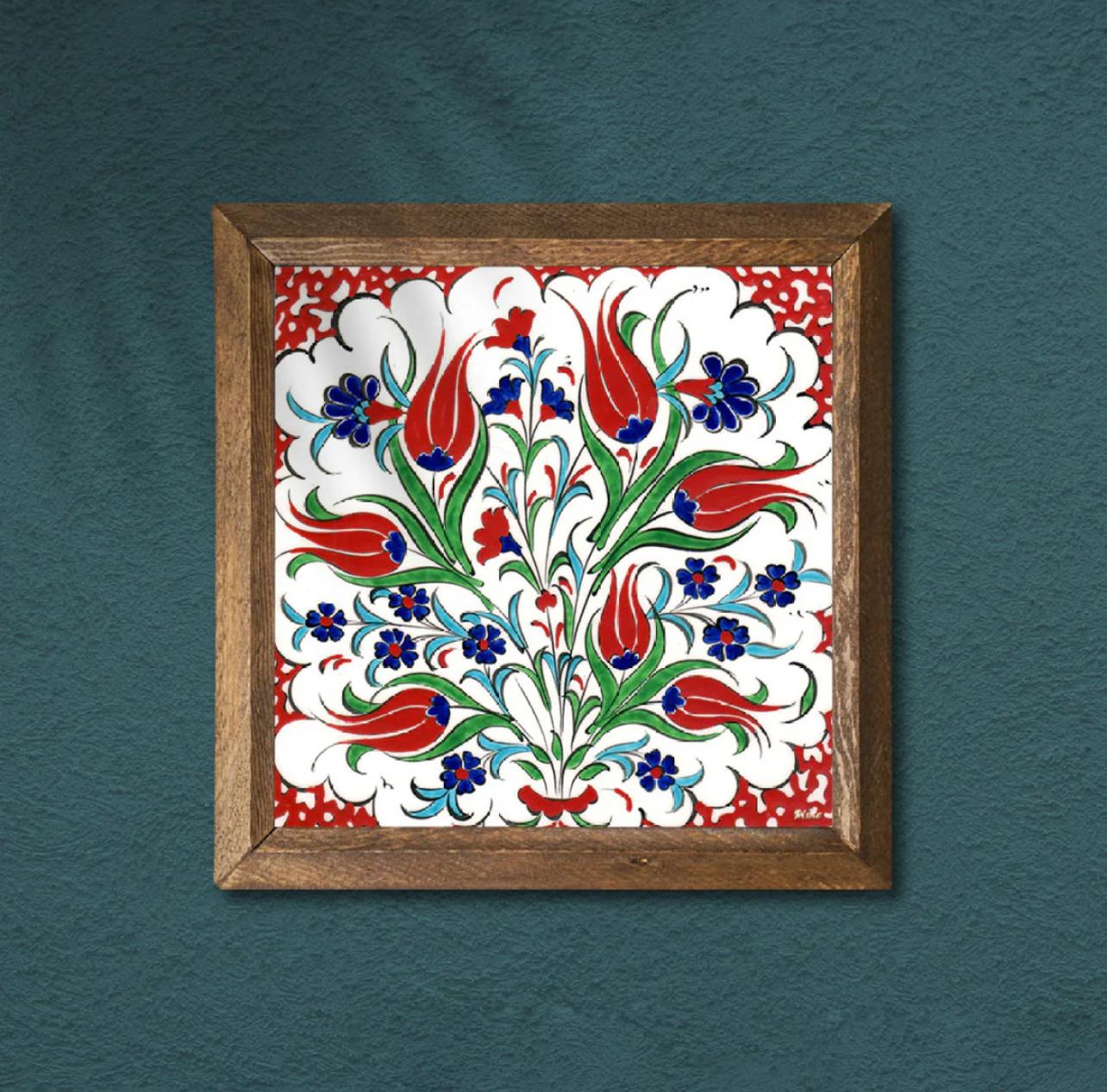Handcrafted Turkish Floral Tile Wall Art: Boho Stone & Wood Decor - Etsy