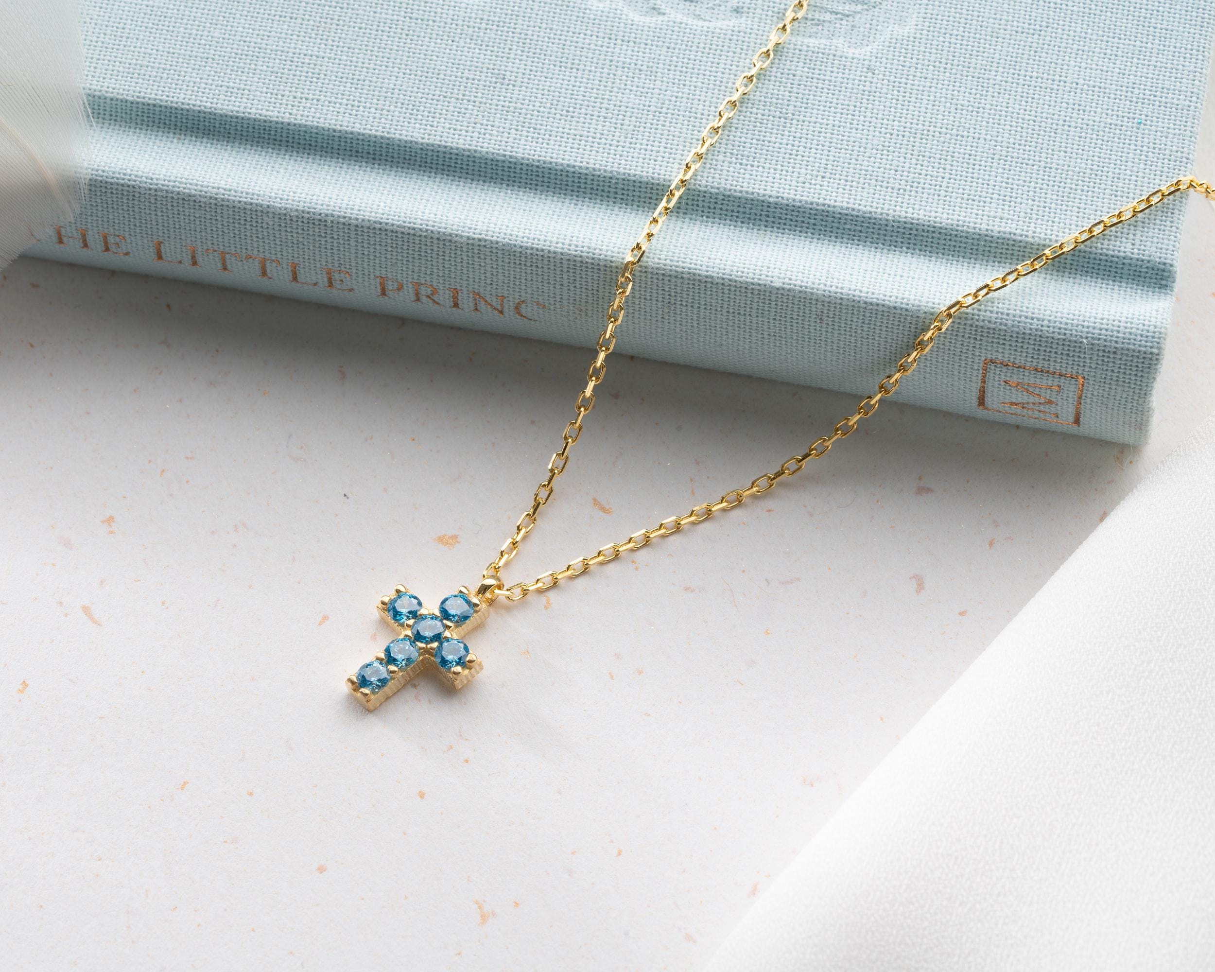 Minimalist Birthstone Cross Necklace, Custom Tiny Cross Charm ...