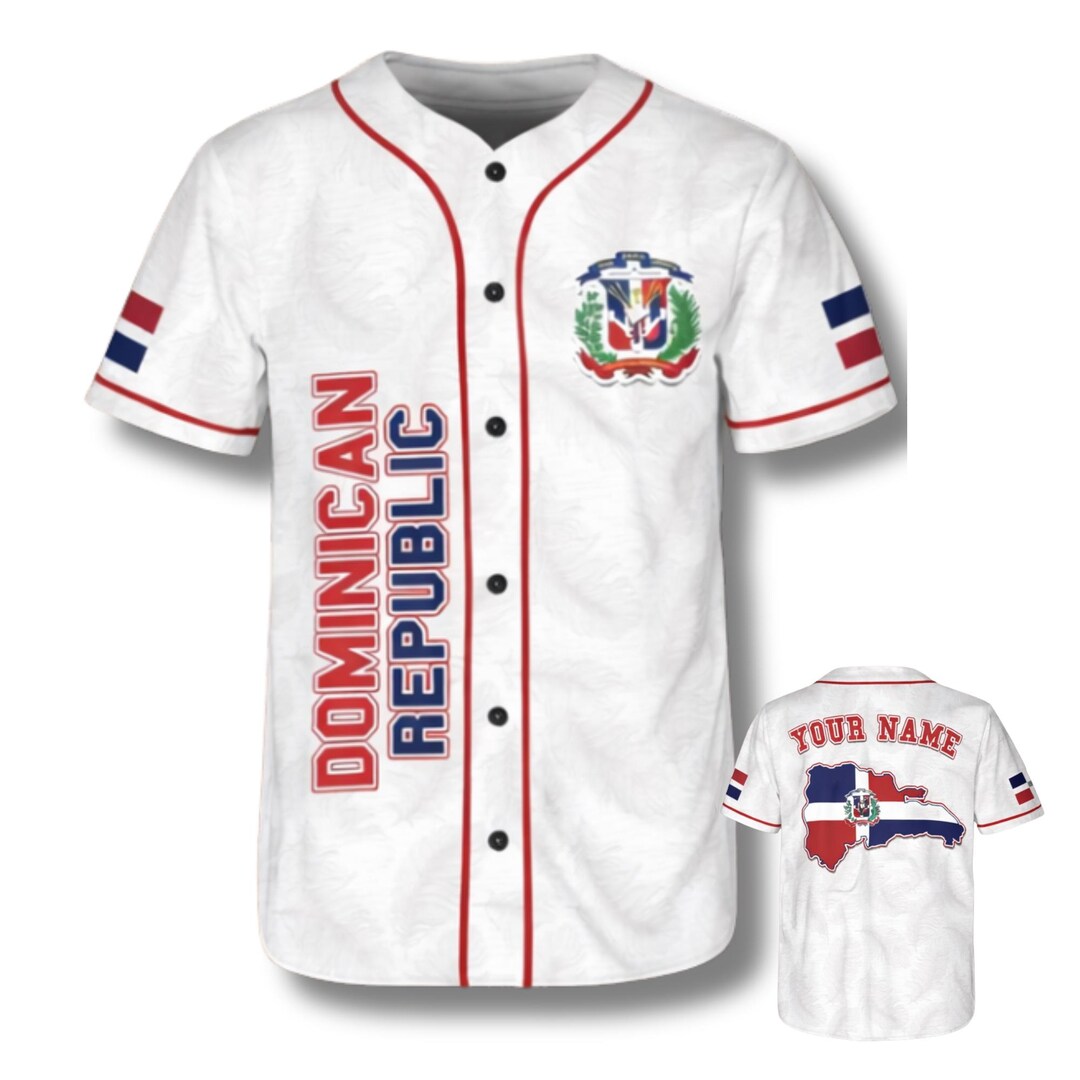 Dominican Republic Baseball Jersey – White Custom Name, Map Back ...