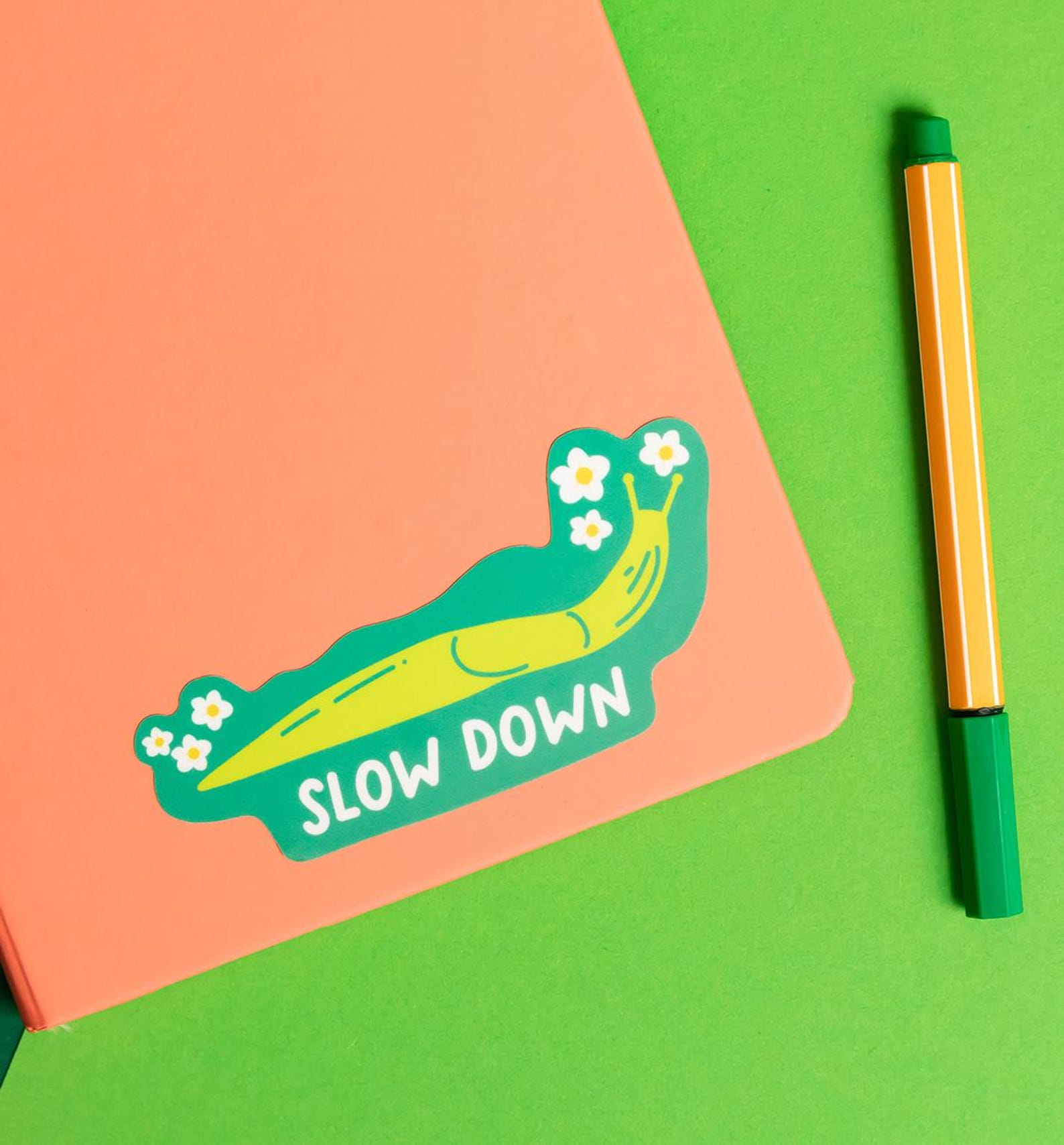 Slow Down Sticker | Slug and Flowers Die-cut Vinyl | Water Bottle ...