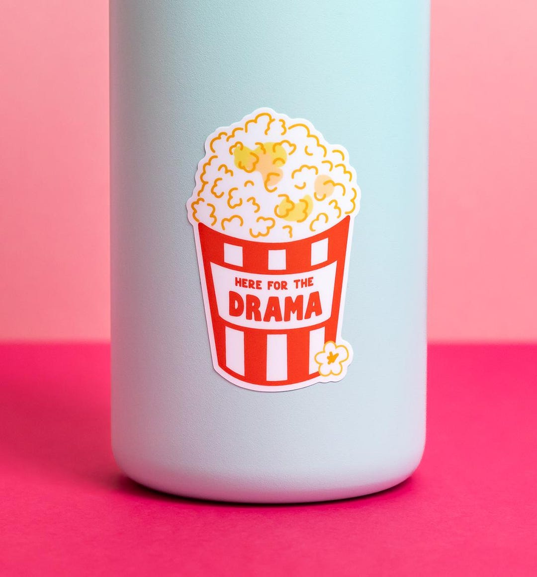 Drama Popcorn Bucket Sticker | Here for the Drama Die-cut Vinyl | Water ...