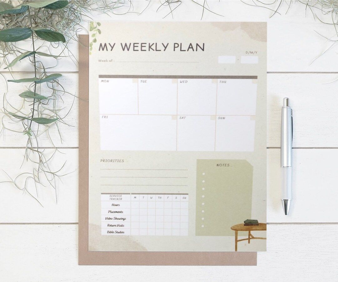 WEEKLY PLANNER | JW Planner | Field Service Tracker | Weekly Calendar ...