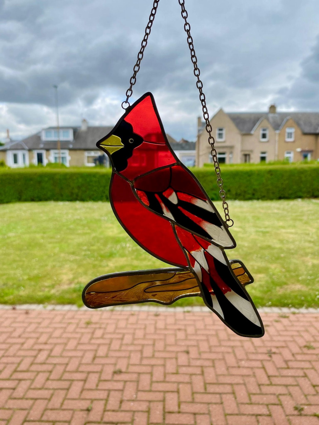 Cardinal Suncatcher, Red Stained Glass Bird, Boho Window Hanging ...