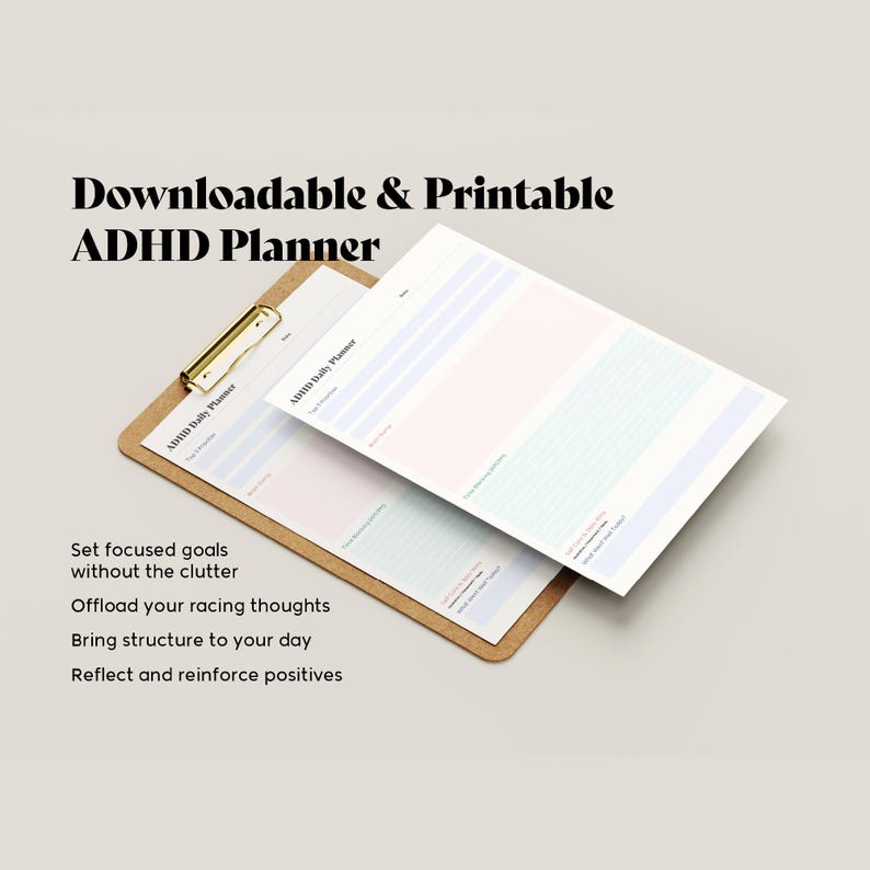 ADHD Daily Planner – Printable A4 Focus Planner | Brain Dump, Time ...