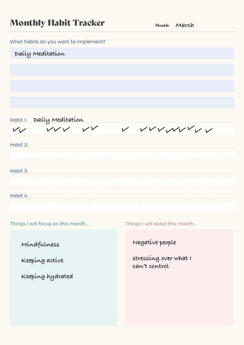 Monthly Habit Tracker – Printable A4 Undated Tracker | 10 Habits | Self ...