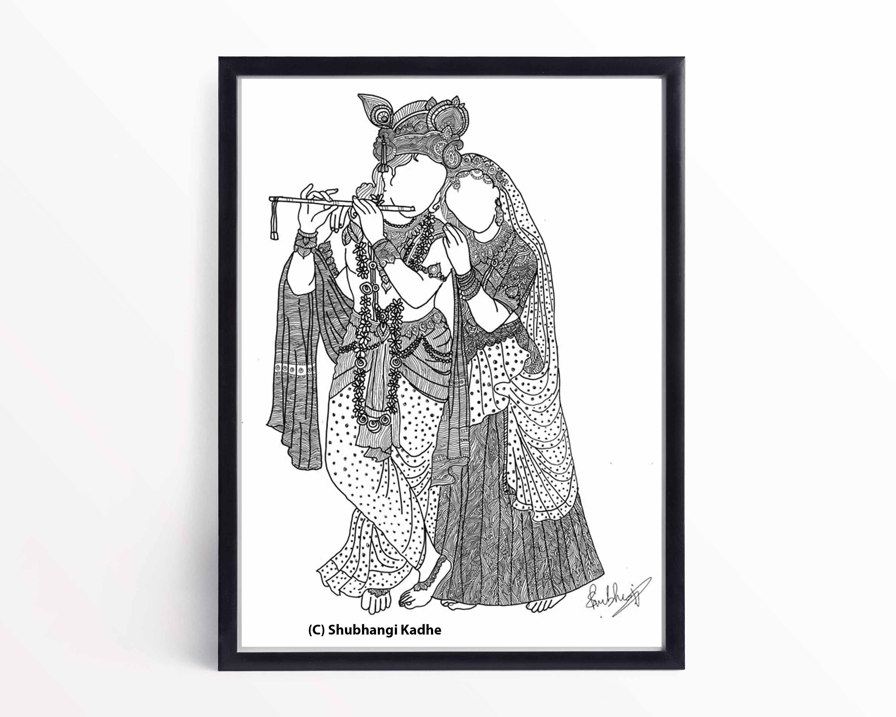 Radha Krishna Line Drawing