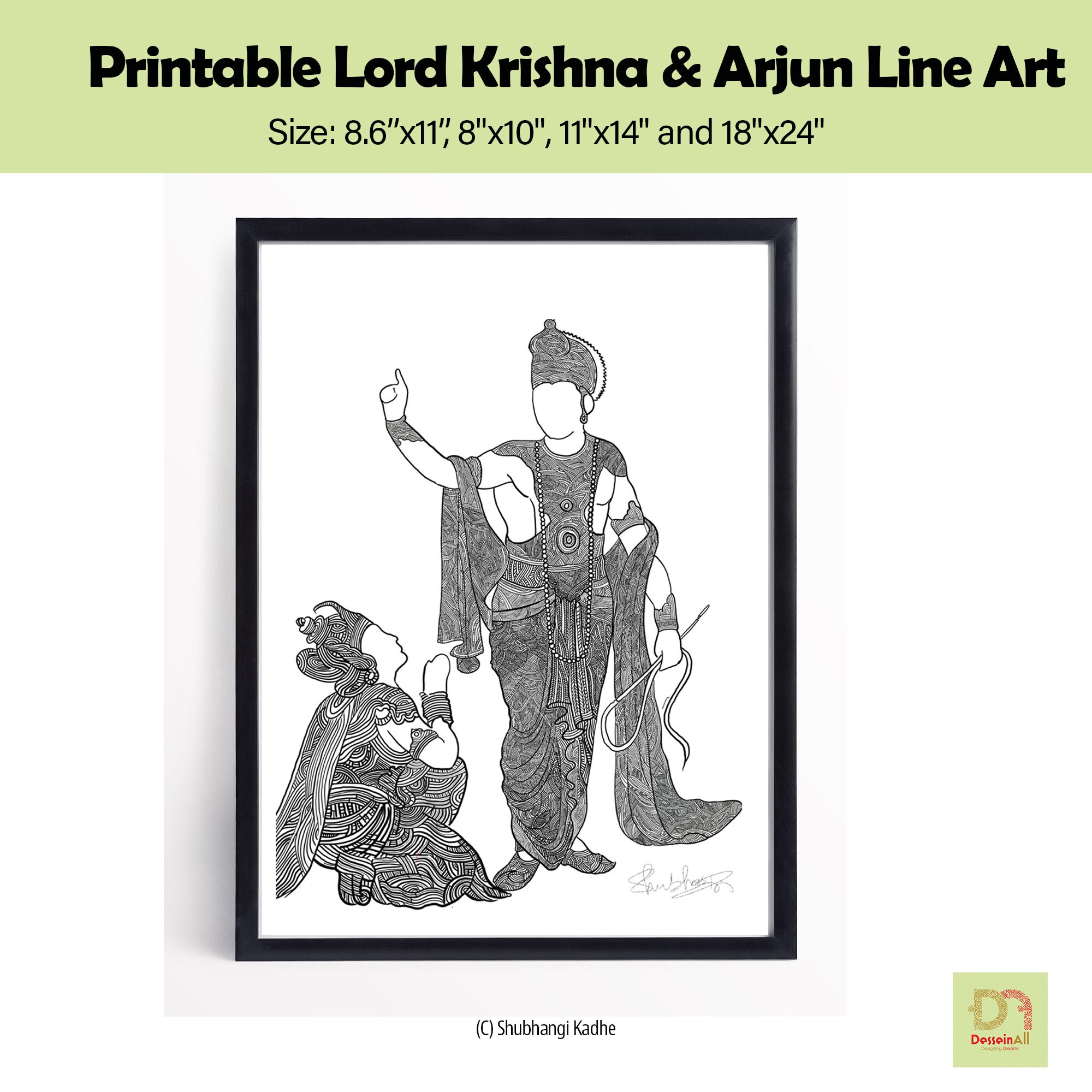 Radha Krishna Face Line Art