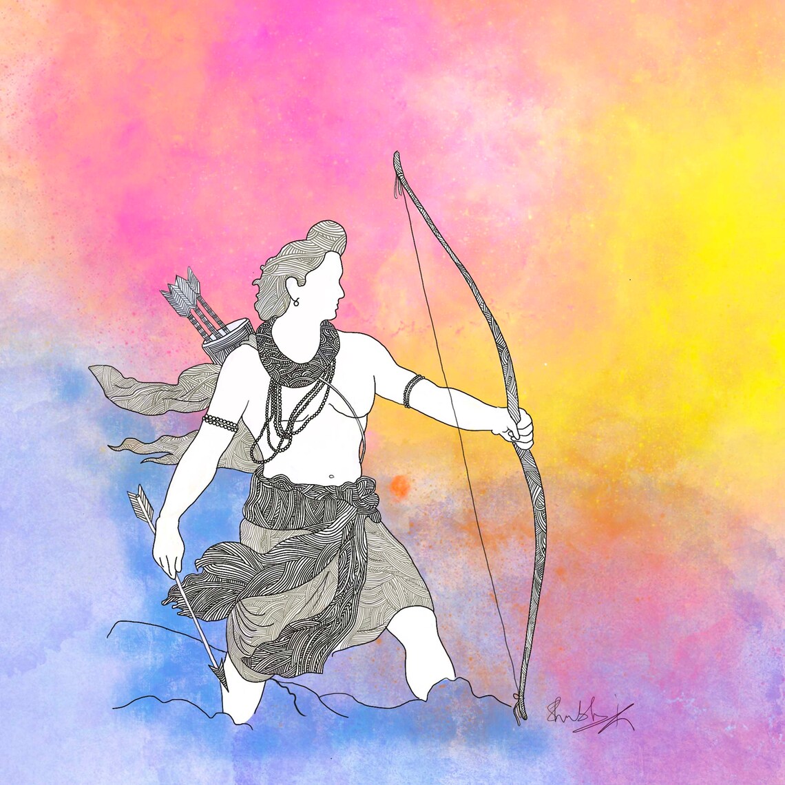 LORD RAMA POSTER Line Art Rama Artwork Divine Original | Etsy