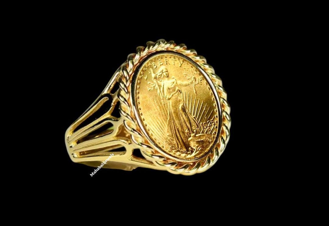 American Liberty Coin Unisex Ring: 14k Yellow Gold Plated Vintage 925 ...