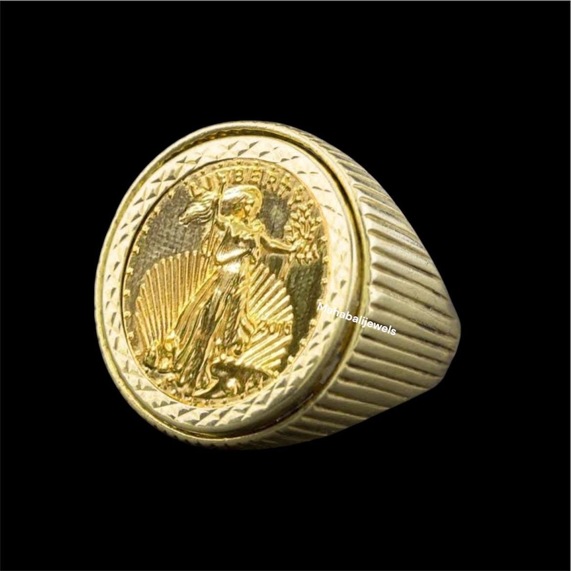 American Liberty Coin Men's Ring: Vintage 14k Yellow Gold Plated Style ...
