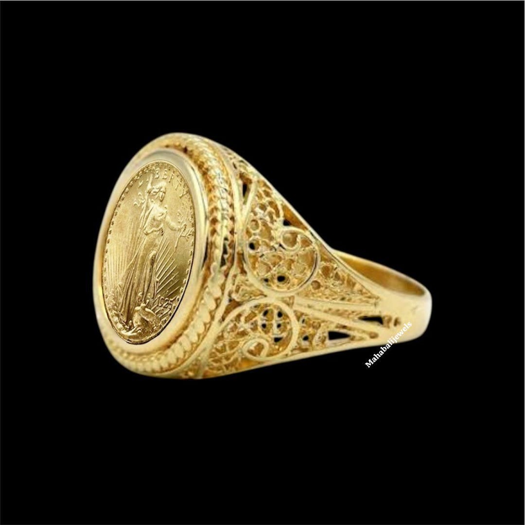 14k Gold Plated American Liberty Coin Ring: Vintage Sterling Silver ...