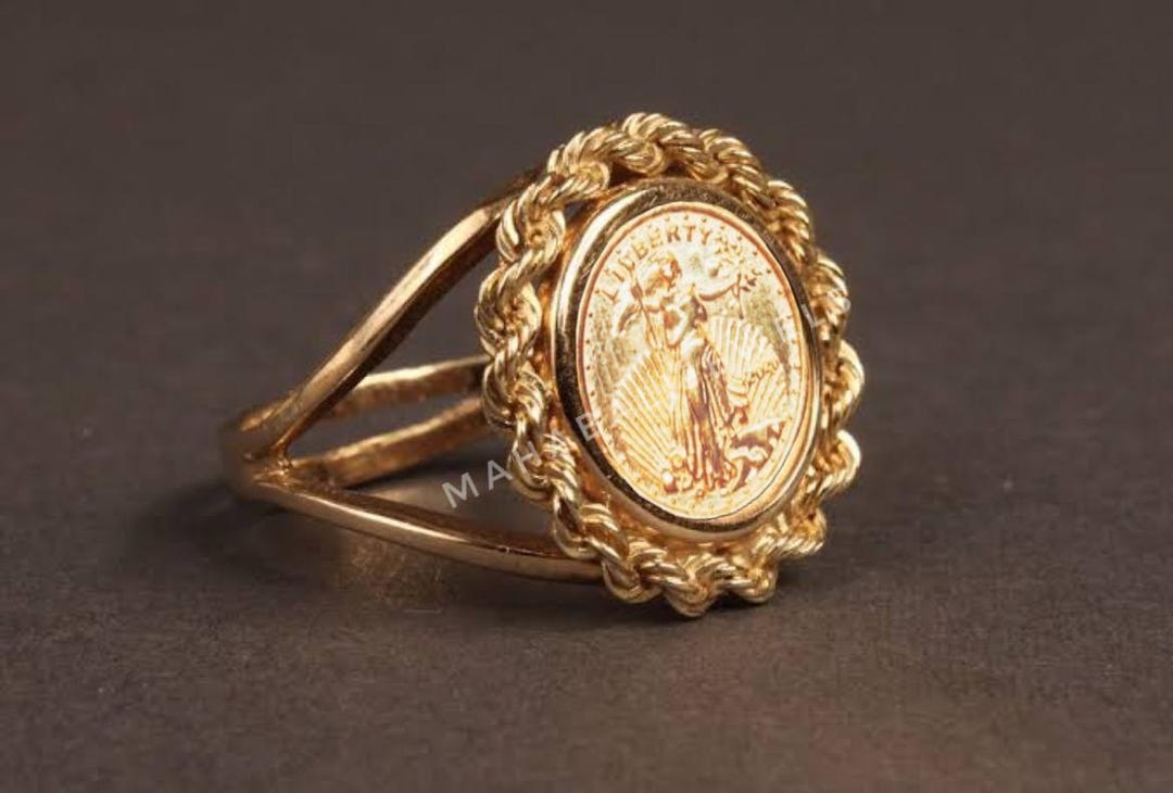 14k Gold Plated American Liberty Coin Ring - Sterling Silver Unisex ...