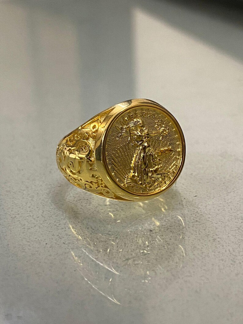 Handmade American Liberty Coin Ring: 14k Gold Plated Sterling Silver ...