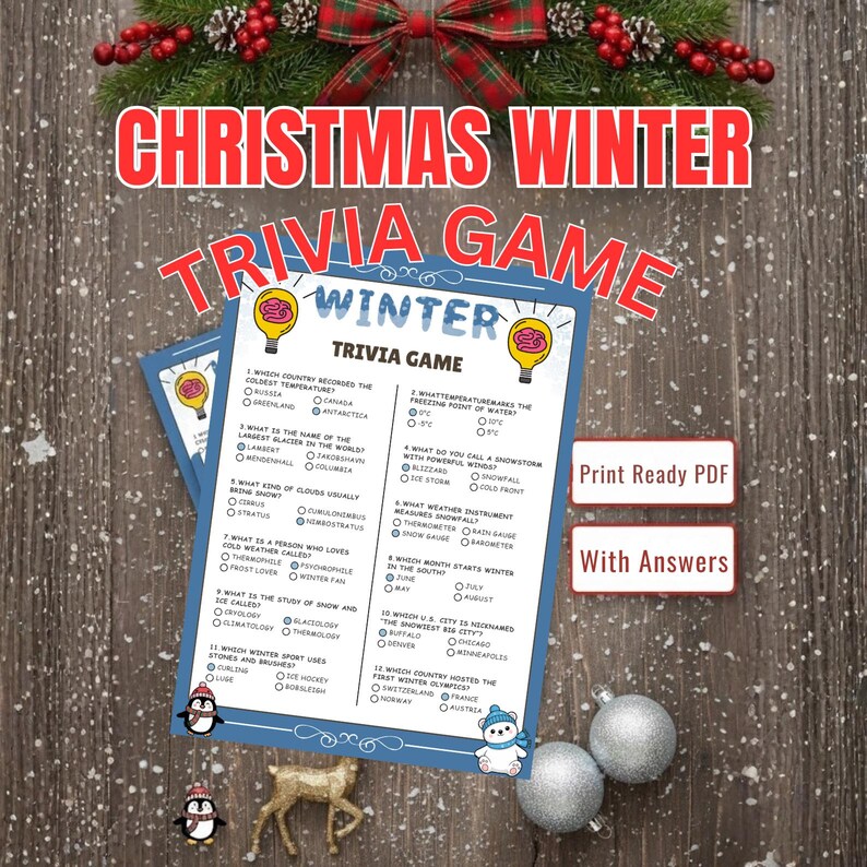 Christmas Winter Trivia Game | Holiday Party Quiz (PDF) - Etsy